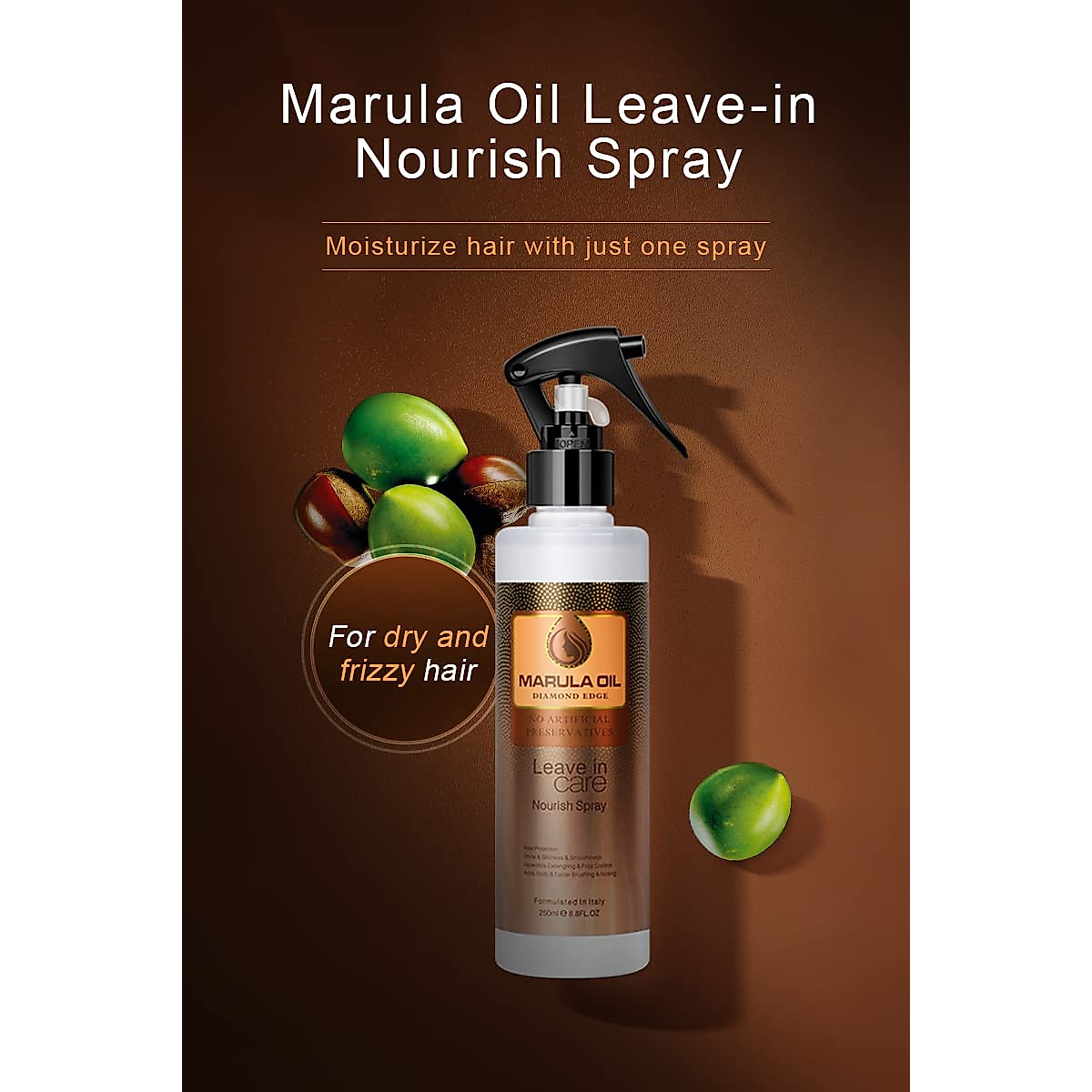 Diamond Edge Marula Oil Volume Nourish Leave-In Detangler Spray Hair | Detangle, Heat Protection | Smoothes Frizzy Hair | Adults & Children Suitable for all types.