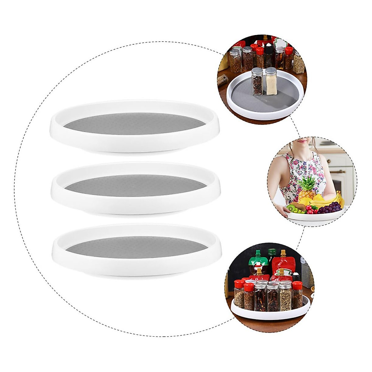 BESTOYARD 3pcs Rotating Tray Rotating Sundries Organizer Kitchen Turntable Organizer Rotating Cosmetic Tray Rack Round Tray Multi-Function Spice Tray Plastic Storage White Spinner to Rotate
