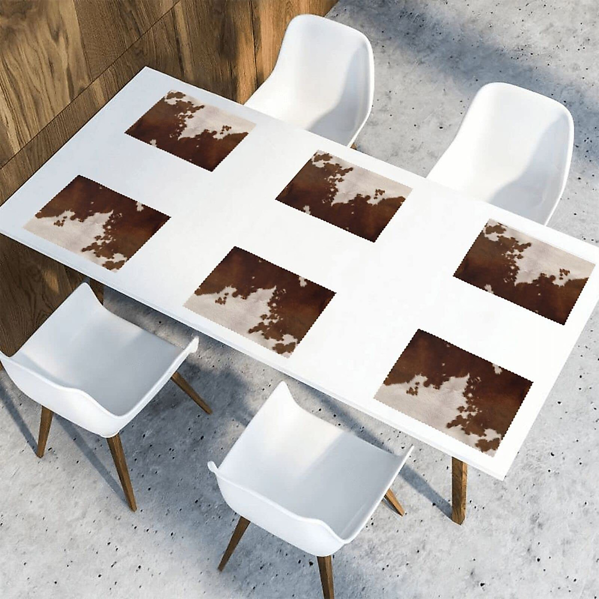 Red Brown Cowhide Placemats Set of 6, Rectangular Washable Placemats for Dining Table, Farmhouse Non-Slip Heat-Resistant Woven Table Mats Wipeable Thick Place Mats for Kitchen Party 12x18 Inch