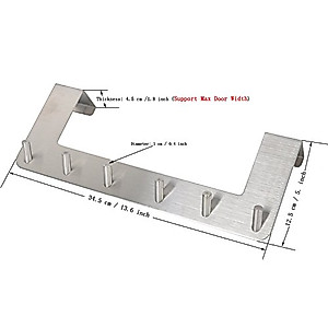 eoocvt Stainless Steel Over The Door Hook Organizer Rack - Space Saving Hanger, 6 Hooks, Brushed Nickel