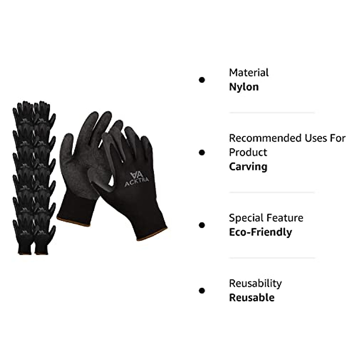 ACKTRA Coated Nylon Safety WORK GLOVES 12 Pairs, Knit Wrist Cuff, Multipurpose, for Men & Women, WG008 Black Polyester, Black Latex, Large