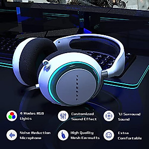 targeal PC Gaming Headset with Microphone for PS5/PS4/Switch/PC/Laptop/Mac - USB Wired 7.1 Surround Sound Gamer Headphone with Noise Canceling Mic - 4 Modes RGB- White Headset