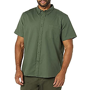 Goodthreads Men's Standard-Fit Short-Sleeve Stretch Oxford Shirt with Pocket, Dark Green, Medium