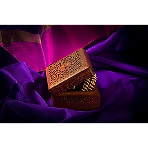 Artncraft Jewelry Box Novelty Item, Unique Artisan Traditional Hand Carved Rosewood Jewelry Box From India Inside