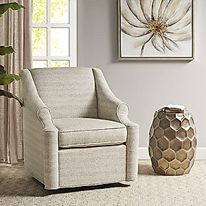 Madison Park Swivel Glider Chair for Living Room, High Back Bedroom Lounge Foam Seat Cushion Upholstered, Nursery Furniture, Metal Base, Fully Assembled, 29.5" W x 30.25" D x 34.5" H, Tan