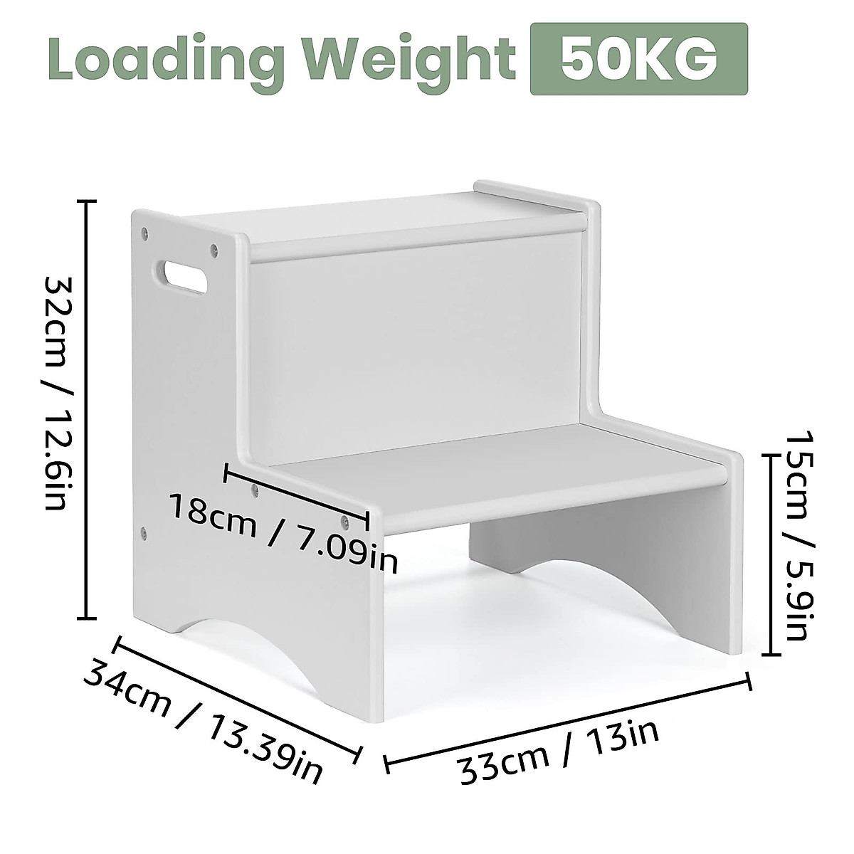 COSYLAND Toddler Two Step Stool, Kitchen Stool Bathroom Potty Stool, Children's Stool Nursery Helper Standing Tower Stepping Stool (White)