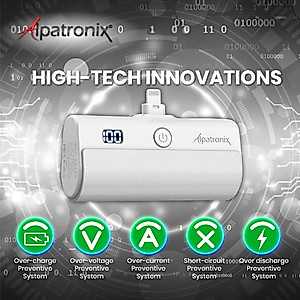 Alpatronix MFi Certified Mini Portable Charger for iPhone 5000mAh LCD Display Fast Charging Power Bank Compatible with All iPhones, AirPods, and iPads with Carrying Case - PX100 (White)