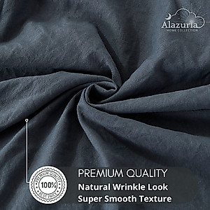ALAZURIA Queen Size Duvet Cover - 3 Piece Bedding Set (1 Duvet Cover & 2 Pillow Cases) Soft Prewashed Comforter Cover w/Zipper Closure & Corner Ties - No Comforter (90" X 90", Charcoal Blue)