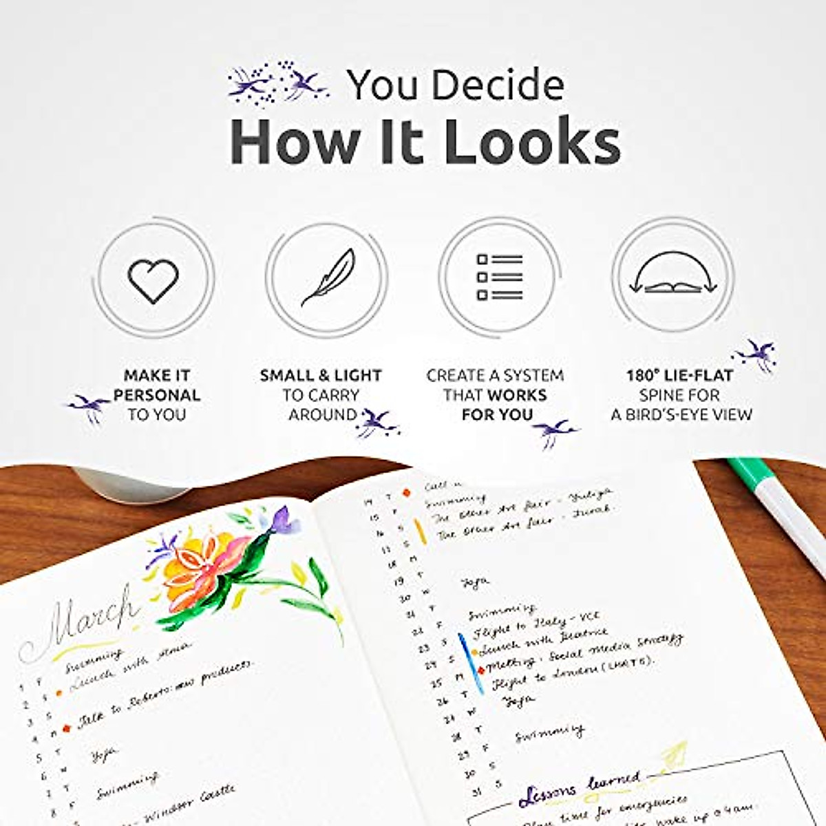 ZenART Faux Leather Dotted Journal - B5 Sized, 7 x 10-inch, Notebook with Vibrant Colors, Japanese Edge Motif - Lay Flat, with Grid for Journaling