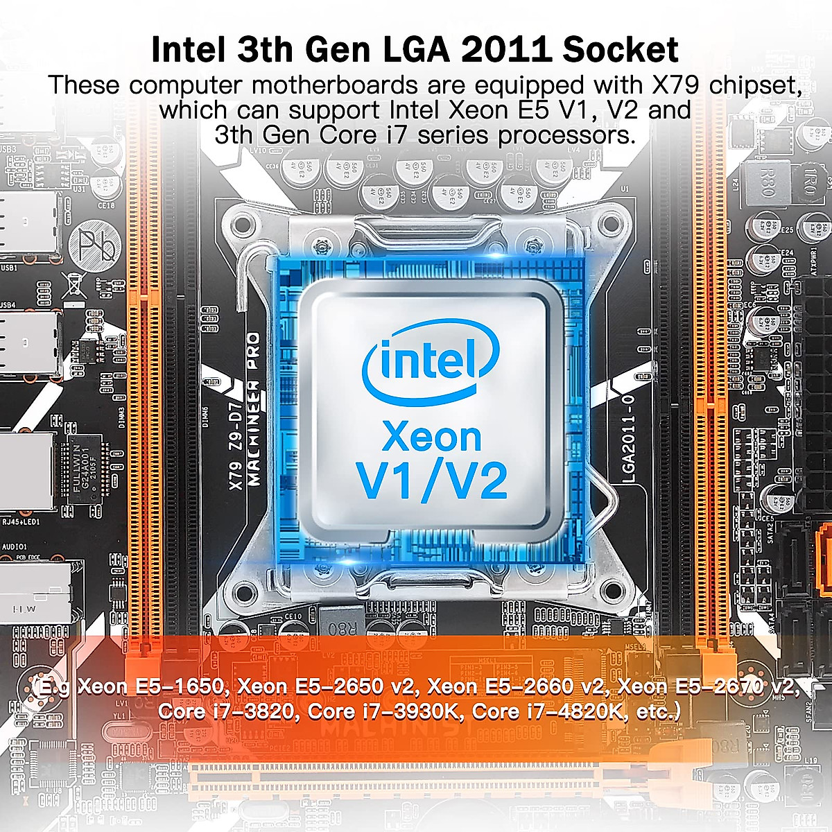 MACHINIST X79 Micro ATX Motherboard, LGA 2011 (Intel 3th Gen) Server Gaming Motherboard (PCIe 3.0, NVME/SATA M.2, Dual Channel DDR3, SATA 6Gb/s) for Intel Xeon E5 V1/V2, Core i7 Processor