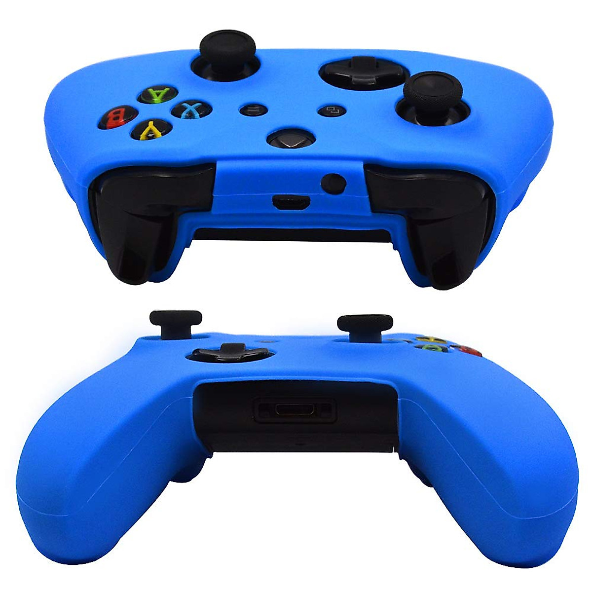 FOTTCZ Anti-Slip Soft Silicone Cover Skin Set for Microsoft Xbox One Controller which 1pcs Blue Controller Skin + 8pcs Thumb Grip Caps