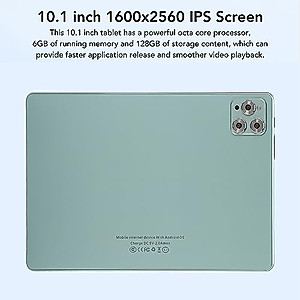 Airshi 10.1 Inch Tablet Dual Camera Speakers Octa Core Gaming Tablet 6GB RAM 128GB ROM 1600 * 2560 100-240V for Travel (US Plug)