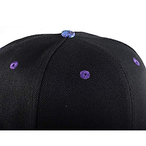 Quanhaigou Purple Galaxy Snapback Hat Unisex Trucker Hat Hip Hop Plaid Flat Bill Brim Adjustable Baseball Cap, Black Purple, One Size