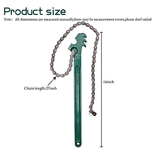 Ruikarhop 16 Inch Heavy Duty Reversible Chain Wrench fits 1.5" to 7.5" Diameter Oil Filter Wrench, Adjustable Oil Fuel Filter Chain Wrench Pipe Fittings Tools Spanner