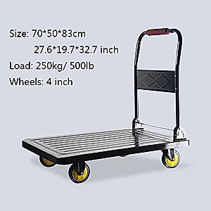 Platform Trucks Flatbed Cart Metal Platform Truck with 360 Degree Swivel Wheels and Foldable Handle for Iron Items Transport Large Load Capacity Push Cart Push Cart