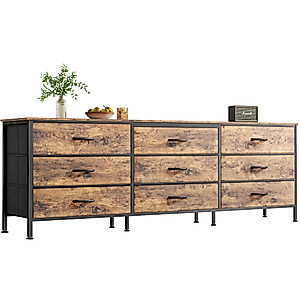 Huuger 9 Drawer Dresser, 63 Inch Dresser TV Stand for 55, 65, 70 Inch TV, Entertainment Center with Drawers, Large Long Fabric Dresser for Bedroom, Closet, Rustic Brown