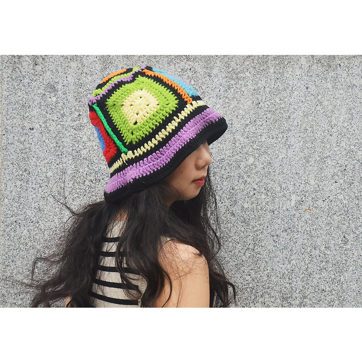 Women-Crochet-Hat-Knitted Floral Bucket-Hat-Handmade Plaid Fisherman-Hat-for-Women Fall-Spring-Winter-Summer Blue