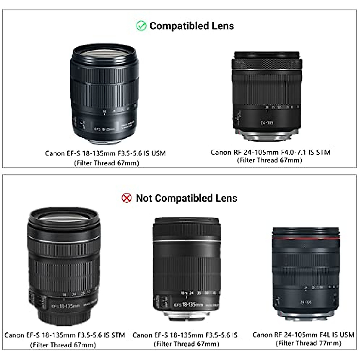 JJC Reversible Lens Hood Shade Protector EW-73D Replacement for Canon EF-S 18-135mm F3.5-5.6 is USM (Fits 18-135mm USM Only) & for Canon RF 24-105mm F4-7.1 is STM Lens