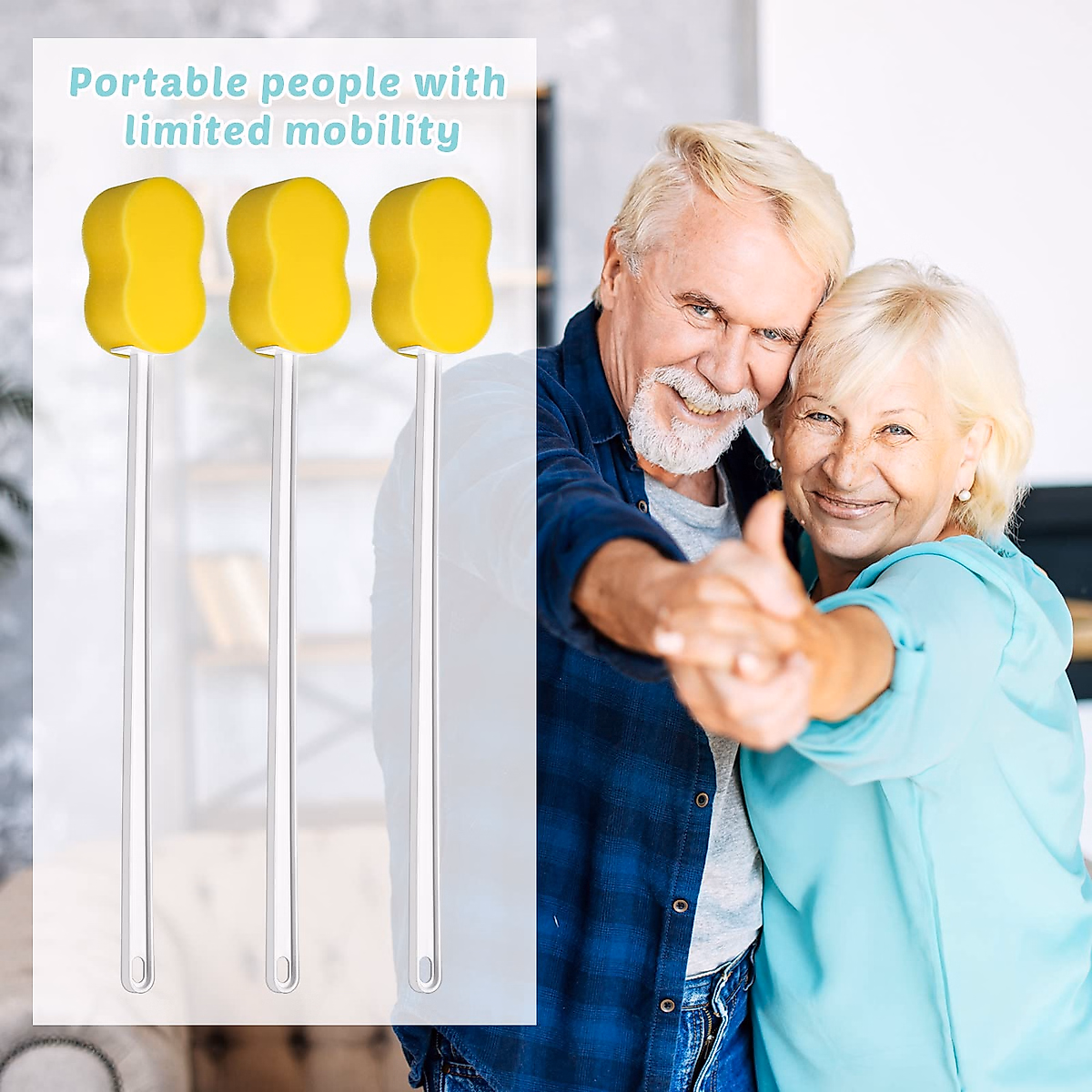 3 Pieces Long Handle Bath Sponge 22.4'' Back Sponge on a Stick Lightweight Back Washer Handled Butt Scrubber Shower Brush for Foot Body Cleaning Bathing Limited Motion, Yellow Sponge