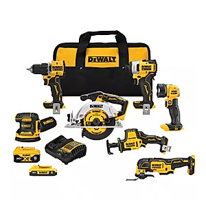 DEWALT DCK700D1P1 20V MAX Cordless 7-Tool Combo Kit with 2Ah Battery, 5Ah Battery, and Charger