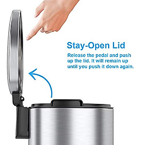 iTouchless SoftStep 2 Gallon Small Semi-Round Bathroom Step Trash Can with Removable Inner Bucket and AbsorbX Odor Filter, Stainless Steel, 7 Liter Pedal Garbage Bin for Bedroom, Office Cubicle