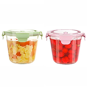3-Cup/24 Ounce Glass Food Storage Containers, Round Glass Soup Container with Airtight Lids, Leak-proof Soup Stew Food Storage and Meal Prep Container, Microwave Freezer Safe, 2pcs(Pink&Green)