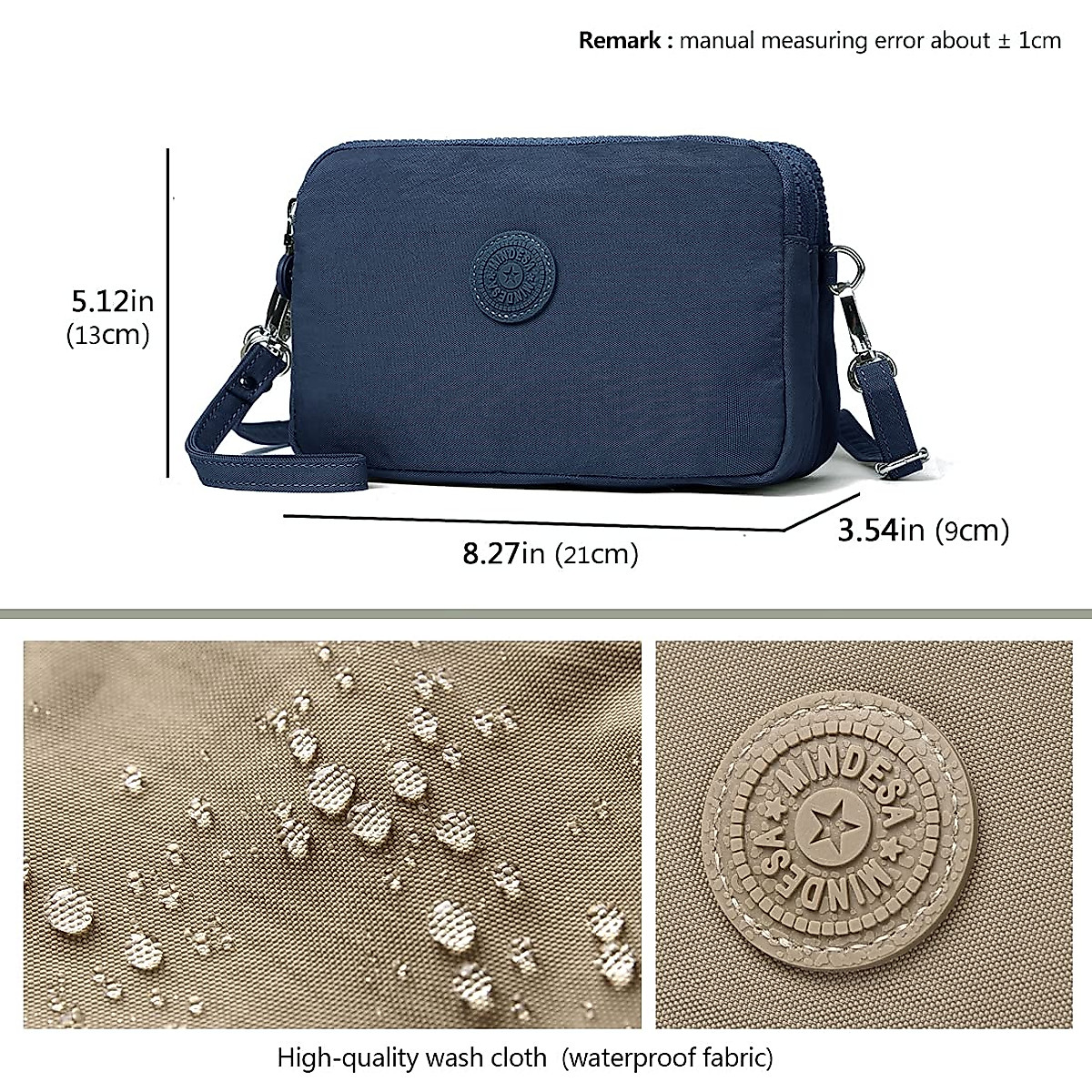 Mindesa Small Crossbody Bags Triple Zip Wristlet Clutch Wallet Waterproof Cell Phone Shoulder Handbag(Blue)