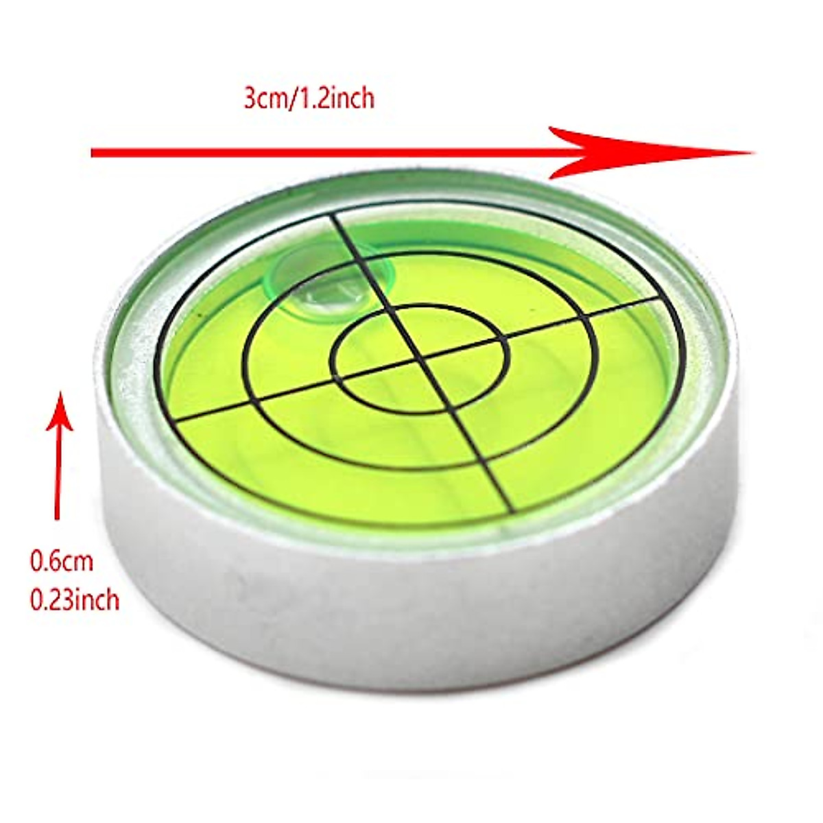 Preamer High Accuracy 30' /2mm D30mm/1.2" Alloy Metal Shell Rv Leveling Bubble Spirit level Small Bullseye Bubble Level for RV Tripod Ball Head