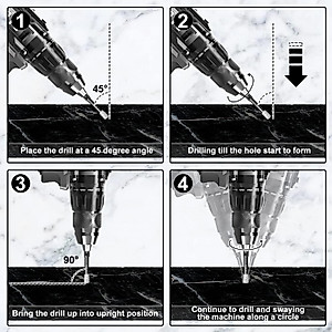 Quapkatt Dry Diamond Drill Bits Set 5 PCs for Granite Tile Ceramic Marble Stone Glass Size 1/4, 5/16, 3/8, 1/2, 5/9 inch with Quick Change Hex Shank Vacuum Brazed Diamond Core Drill Bit Kit