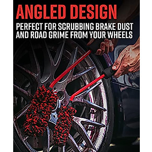 Adam's Angled Wheel Detailing Brush - Car Cleaning Wheel Brush | Use W/Wheel Cleaner, Rim Cleaner, Chrome Cleaner | Car Wash Brush Cleans Brake Dust from Barrels & Hard to Reach Areas (Small)