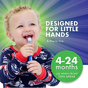 Brilliant Oral Care Baby Toothbrush with Soft Bristles and Round Head, for a Toddler Approved, Easy to Use All-Around Clean Mouth, Ages 0-2 Years, Blue, 1 Pack