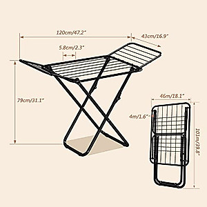 Serchou Double Wings Drying Rack Indoor Folding Hanger Household Wrought Iron Painting Floor Coat Rack, Black