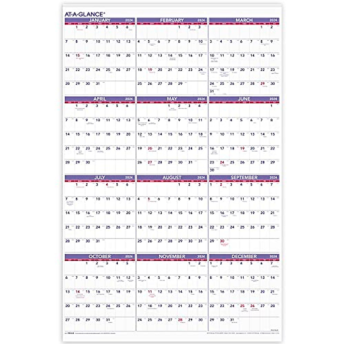 AT-A-GLANCE 2024 Paper Wall Calendar Monthly Planner, 24" x 36", Extra Large (PM122824)