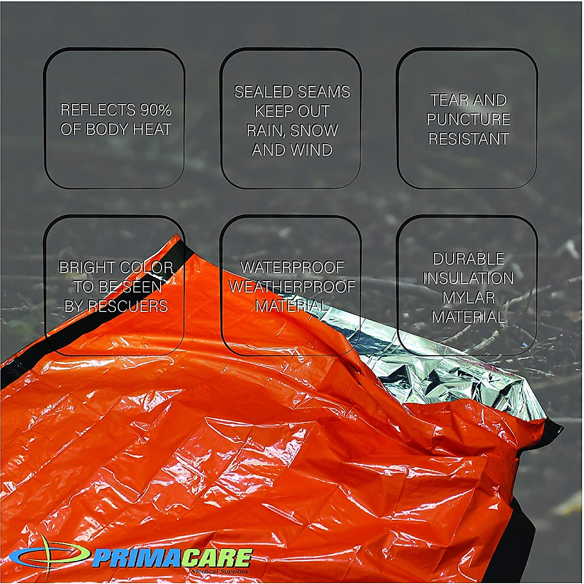 Primacare CB-3684-2 Pack of 2 Emergency Sleeping Bags for Survival, Mylar Blanket/Tent Used for Emergency, Camping, Hiking, Hunting, Outdoors, Perfect for Medical First Aid Supply Kits, Adult, Orange
