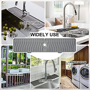 ODRAGO Silicone Kitchen Sink Splash Guard - 24.01 Inch Faucet Mat for kitchen Sink Water - Longer Faucet Handle Drip Catcher Tray-Sink Guard for Kitchen Sink (Grey)