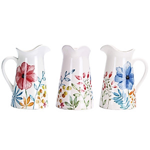 Bico Flower Carnival Ceramic 2.5 Quarts Pitcher with Handle, Decorative Vase for Flower Arrangements, Dishwasher Safe
