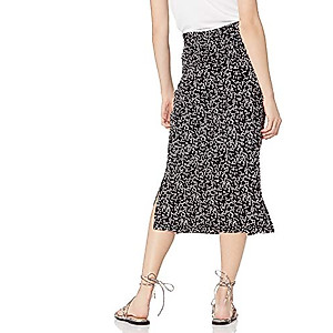Amazon Essentials Women's Pull-On Knit Midi Skirt (Available in Plus Size), Black/White, Abstract/Animal, Large