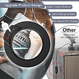 10X Magnifying Glass with Light, Krstlv Upgrade Button 5 Color Modes Stepless Dimmable 2-in-1 LED Lighted Desk Lamp & Clamp, Hands Free Magnifier with Light and Stand for Craft Hobby Repair Close Work