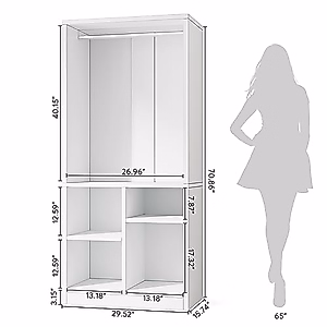 Tribesigns Wardrobe Closet, White Wood Armoire Wardrobe Closet with Open Storage Shelves and Hanging Rod, Freestanding Wardrobe Cabinet for Bedroom (1 PCS)