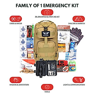 Stealth Angel 1 Person Tan 72 Hour Emergency Kit - Survival Bag for Earthquakes, Hurricanes, and Other Natural Disasters