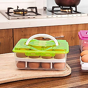 2-Tier Deviled Egg Container Deviled Egg Holder with Lid and Handle Removable Tray for Refrigerator Freezer Storage, Holds 24 Eggs (Green)