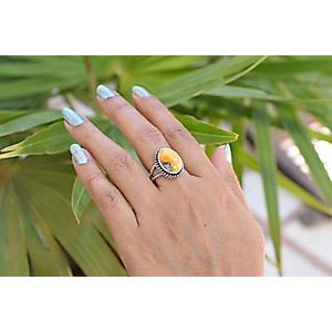 Rekha Gems Bumblebee Jasper Ring-925 Sterling Silver Ring-Vintage Ring-Handmade Ring-Birthday Gift- Gemstone Ring-Boho and Hippie Ring-Birthstone Ring-Jasper Jewelry-RBJ-47 (8.50 US)