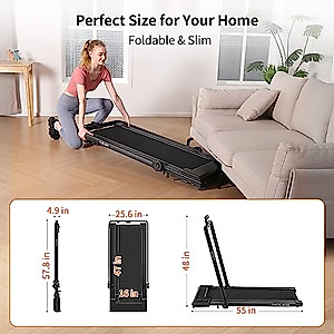 YRUN Under Desk Treadmill, 2 in 1 Portable Folding Treadmill, 3.0HP Brushless Motorized Electric Walking Treadmill, Larger Running Area, Small Mini Walking Pad Running Machine for Home Office