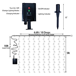 MANBOO LED Curtain Crystal Lights 6.6ft X 5ft 150 Crystal Balls Warm White, Solar Panel with Indicator, Waterproof Outdoor Icicle String Lights for Xmas Patio Garden Party Lawn Balcony Fence Decor