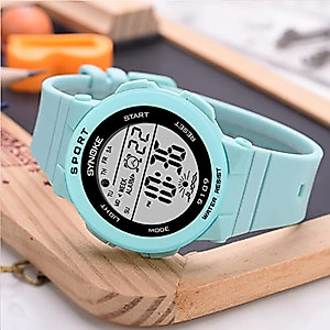 WISHFAN Sports Watch for Women, Women’s and Girls’ Watch Waterproof Digital Watch with 7 Colors Backlight (Turquoise)