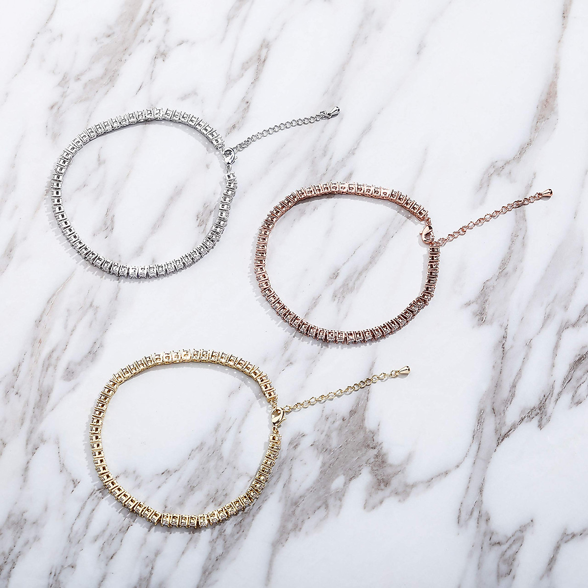 TOPGRILLZ 3-6mm Tennis Chain Anklet with Extension Bracelet for Women, 14K Gold Plated CZ Diamond Fashion Foot Jewelry Gifts (3mm White Gold,9)