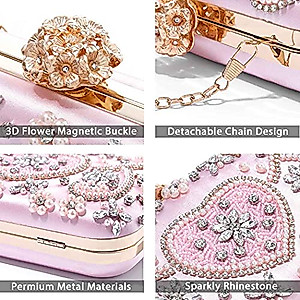 Yokawe Women's Evening Bags Rhinestone Party Prom Clutch Purse Pearl Beaded Beidal Wedding Handbag (Pink)