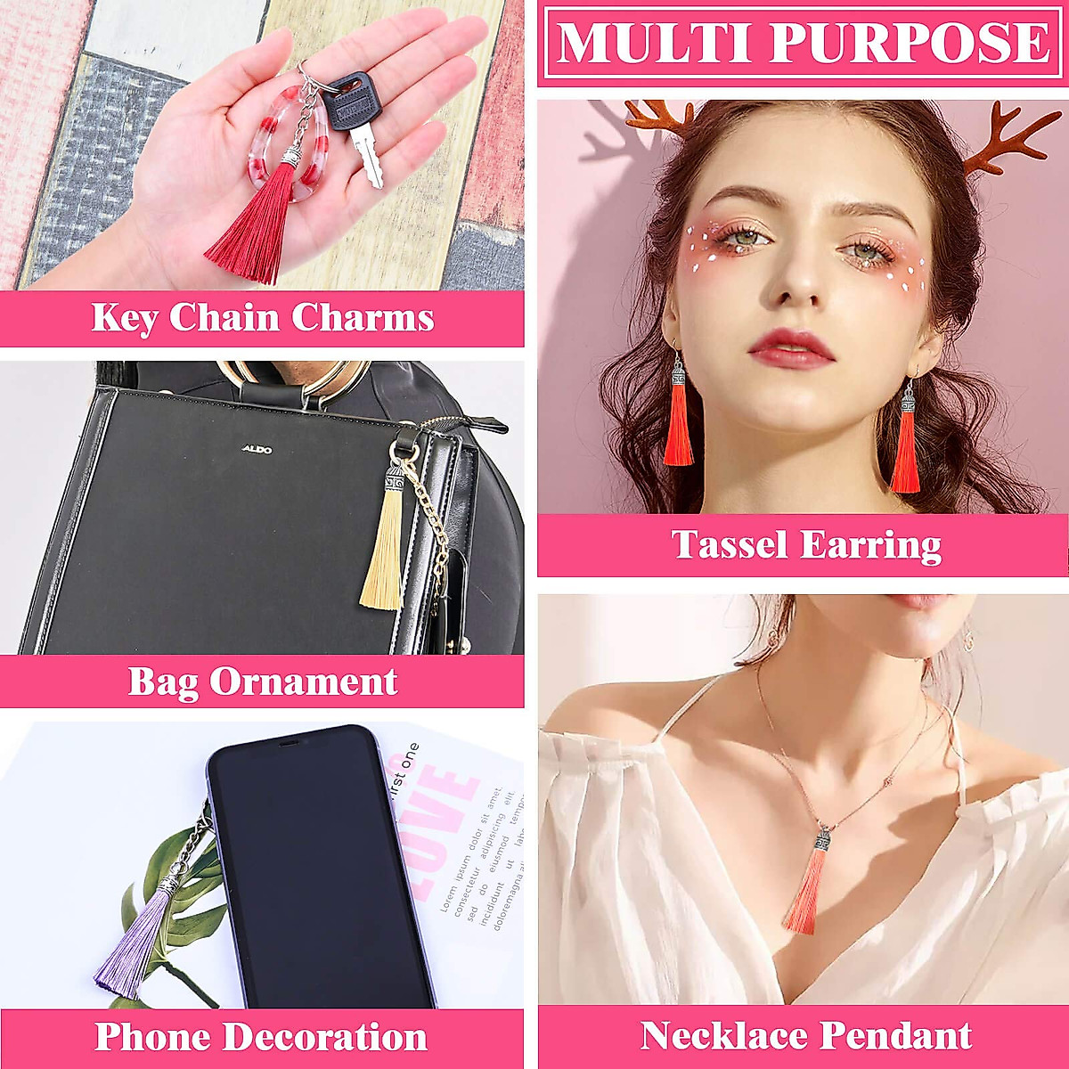 Tassels for Jewelry Making, Caffox 120PCS Keychain Tassel Charms Bulk, Silky Handmade Tassels for Earrings Bracelets Necklaces and DIY Craft