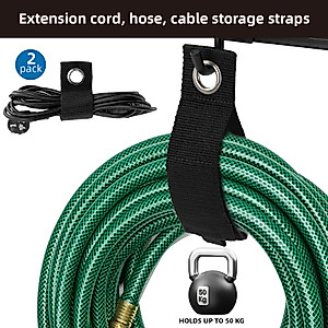 Sinoer Garage Garden Tool Organizer Wall Mount, Tool Storage Rack with 12 Hooks with 2 Straps, for Trimmers, Hoses,Garden Tools, Chairs