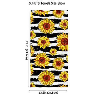 SLHETS Sunflower Hand Towels 13.6 * 29' Hand-Painted Striped Black White Bath Towels Soft Absorbent Kitchen Dish Towels for Bathroom Kitchen Decoration Hotel Gym Spa Sweat Towels